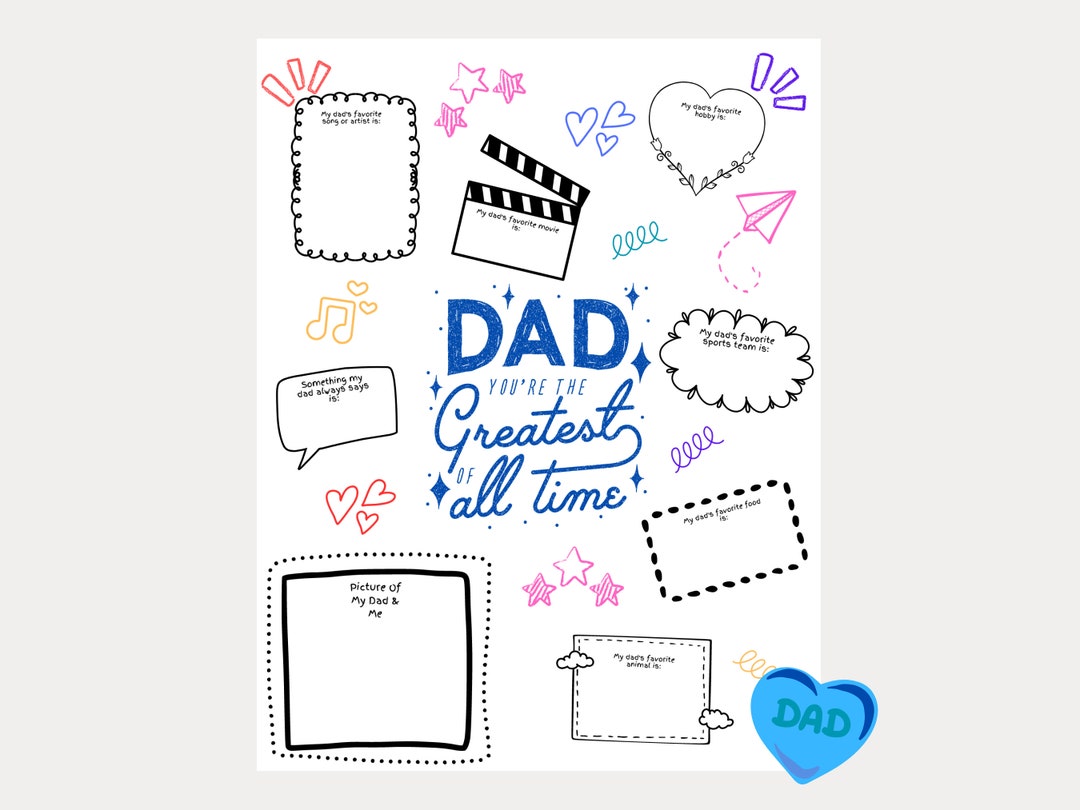 All About Dad Printable, Father's Day Gift, Father's Day Craft for Kids ...