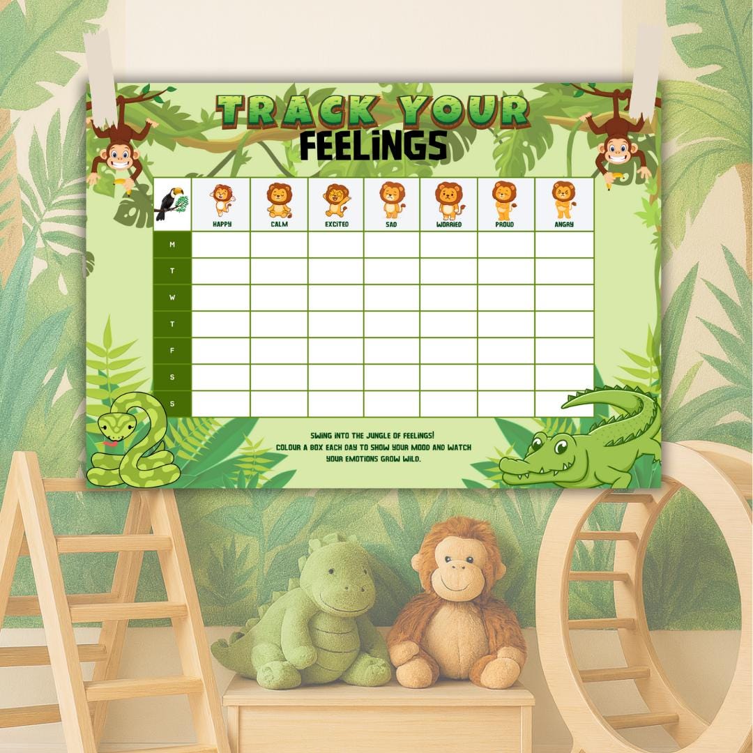 Jungle Themed Mood Tracker, Printable Feelings Journal for Kids ...