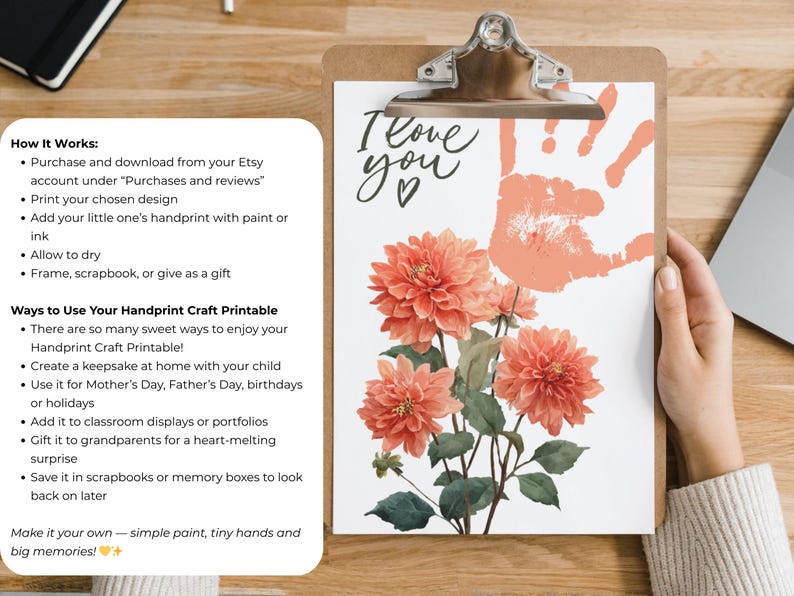 Flower Handprint Craft – “I Love You” Printable Keepsake Gift for Loved ...