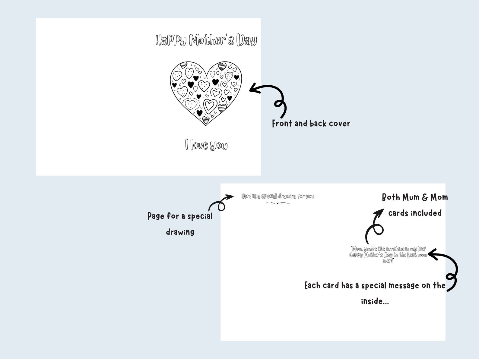 10 Printable Mother's Day Coloring Card, Coloring Cards for Kids, Kids ...