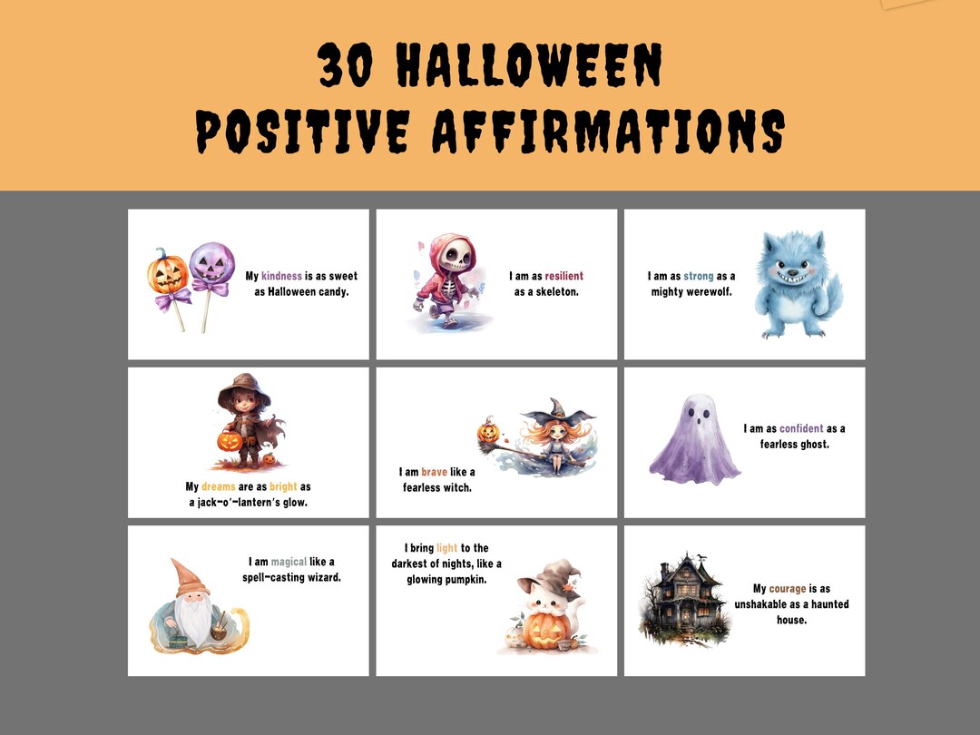 30 Halloween Positive Affirmation Cards for Kids, Daily Encouragement ...