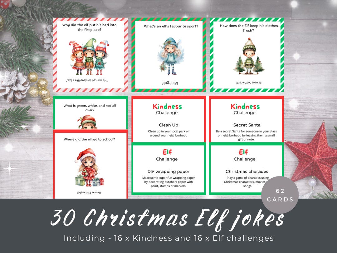30 Printable Christmas Elf Jokes, Elf Kindness Challenge, Elf Activity ...