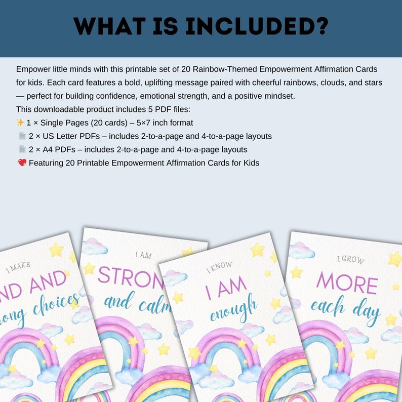 Rainbow Affirmation Cards for Kids: Confidence & Self-esteem Quotes ...