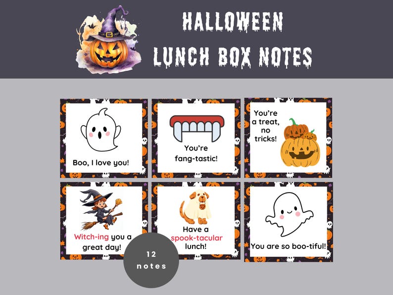 Halloween Lunch Box Notes, Encouragement Cards for Kids, Back to School ...