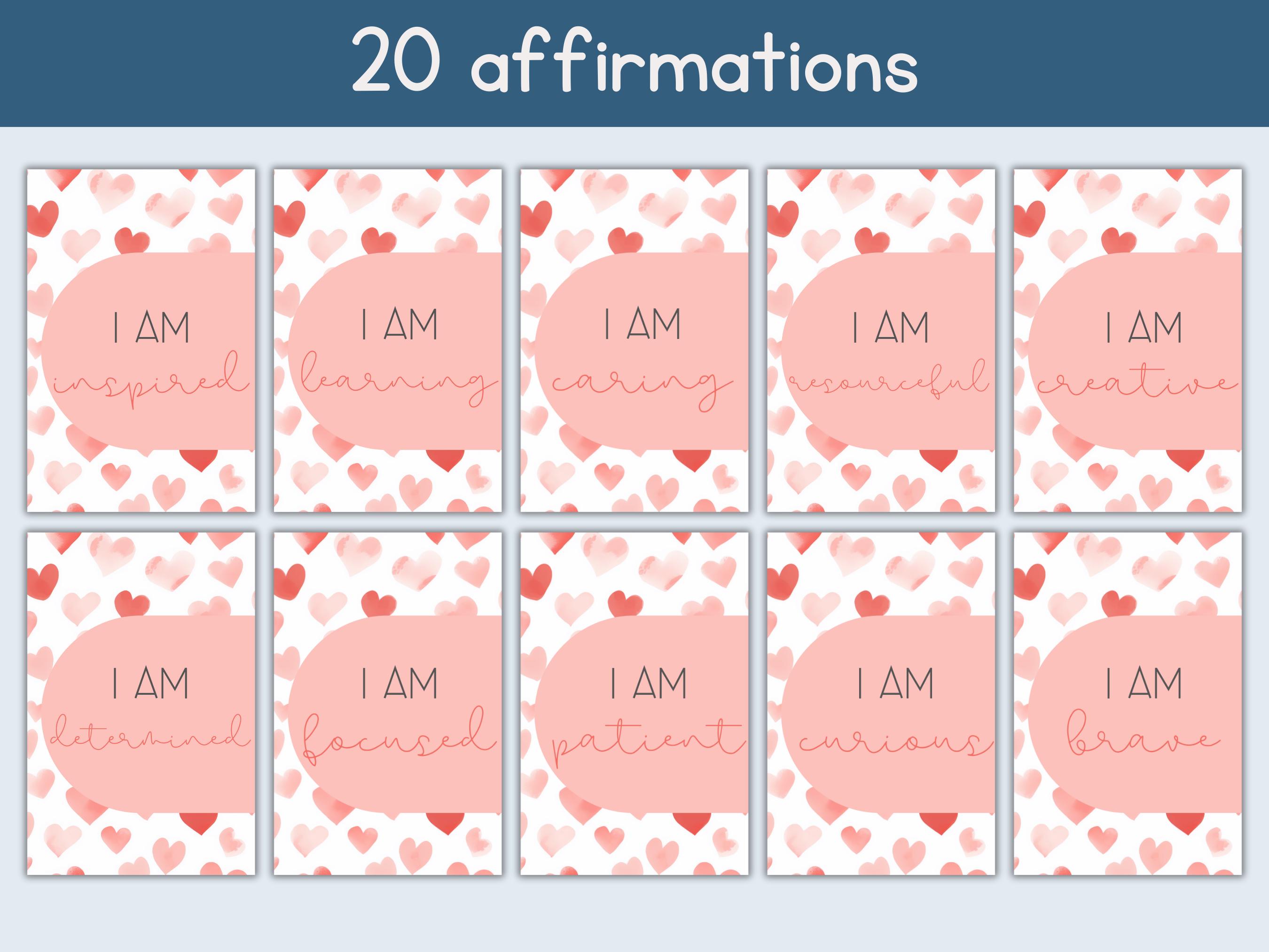 Positive Affirmation Cards for Kids Cute Heart-themed 'I Am' Printable ...