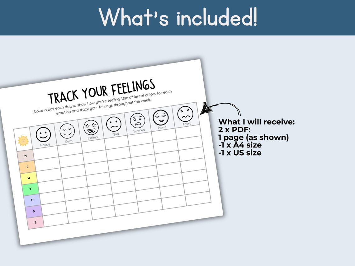 Feelings Tracker for Kids - Printable Emotion Chart PDF - Social ...