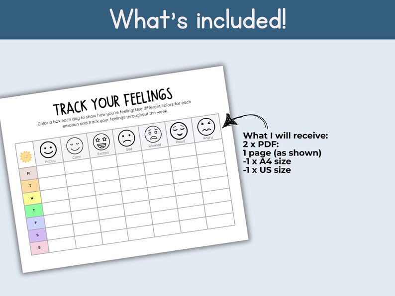 Feelings Tracker for Kids - Printable Emotion Chart PDF - Social ...