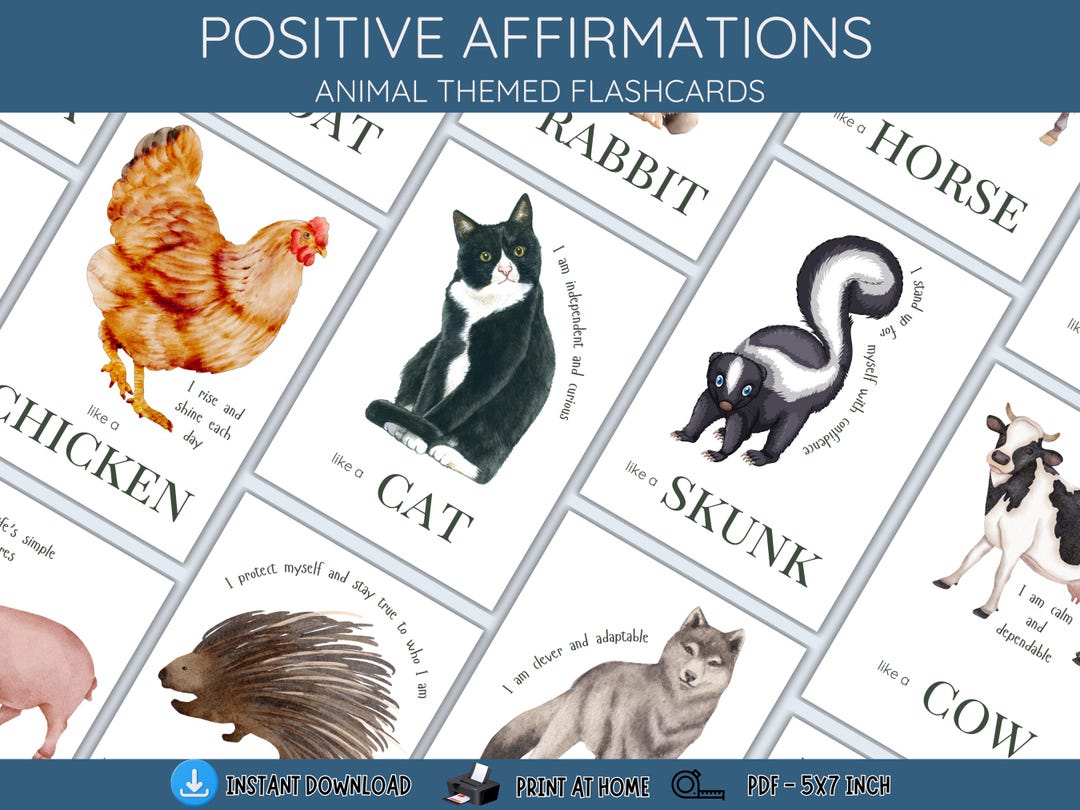 Animal-themed Positive Affirmation Cards for Kids – 70 Printable ...