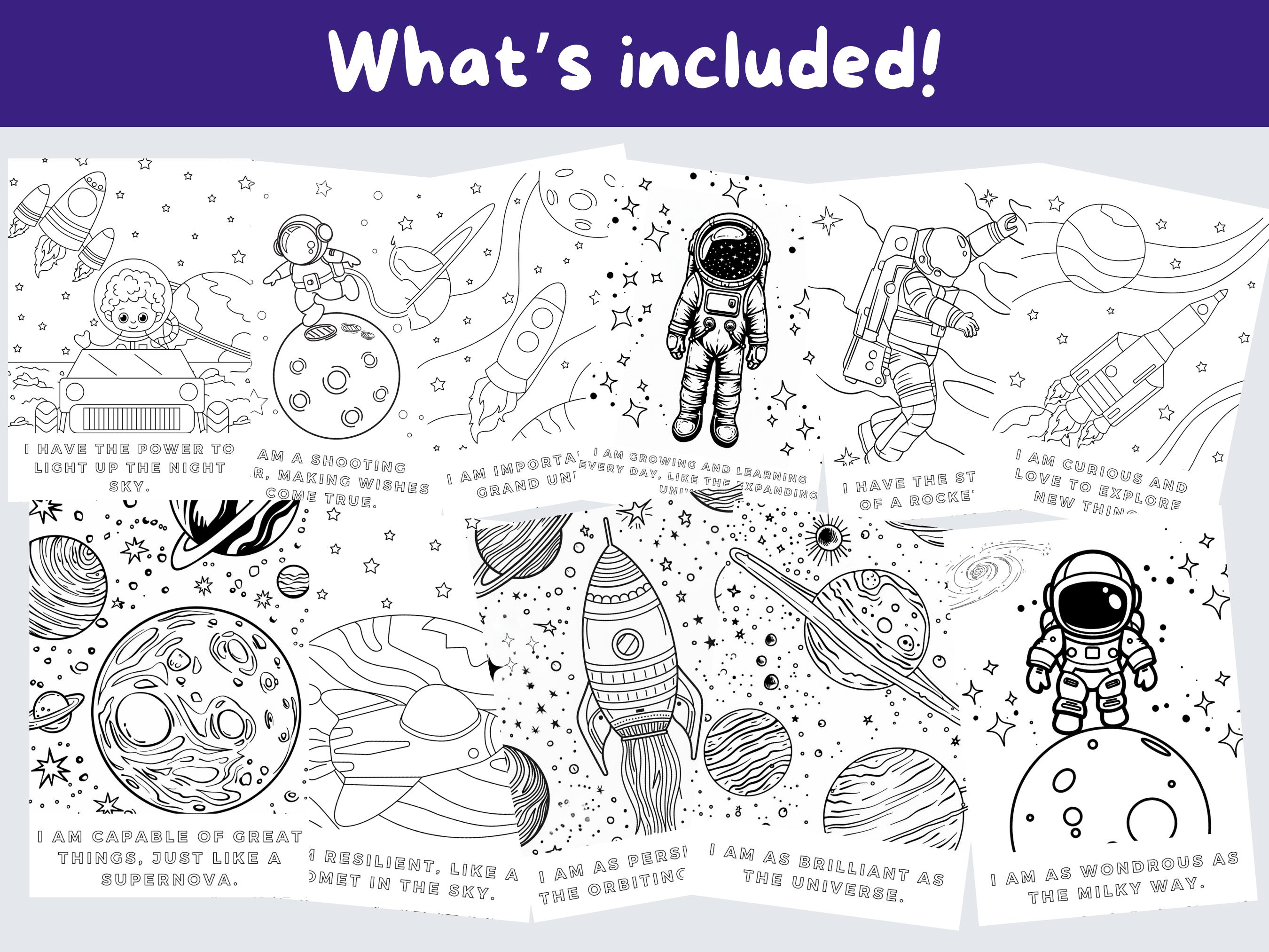 Space Affirmation Coloring Pages, Printable Motivational Activity, Kids ...