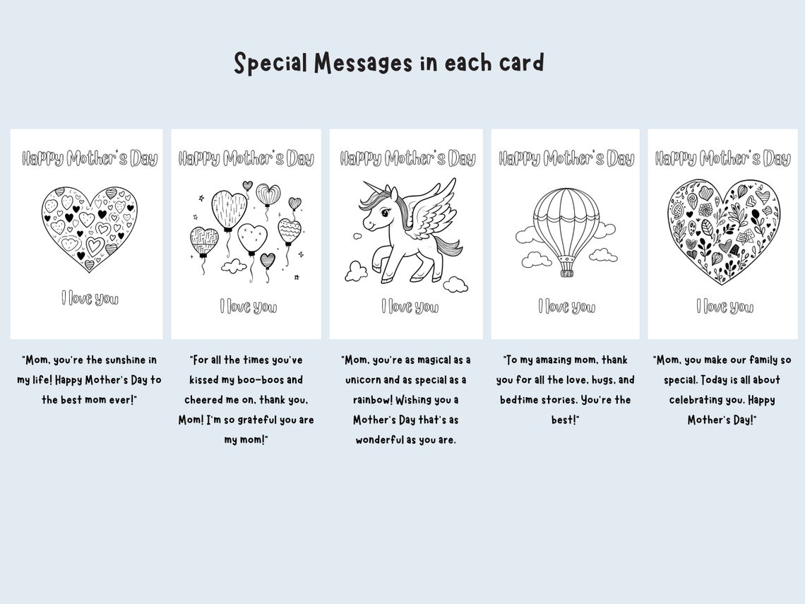 10 Printable Mother's Day Coloring Card, Coloring Cards for Kids, Kids ...