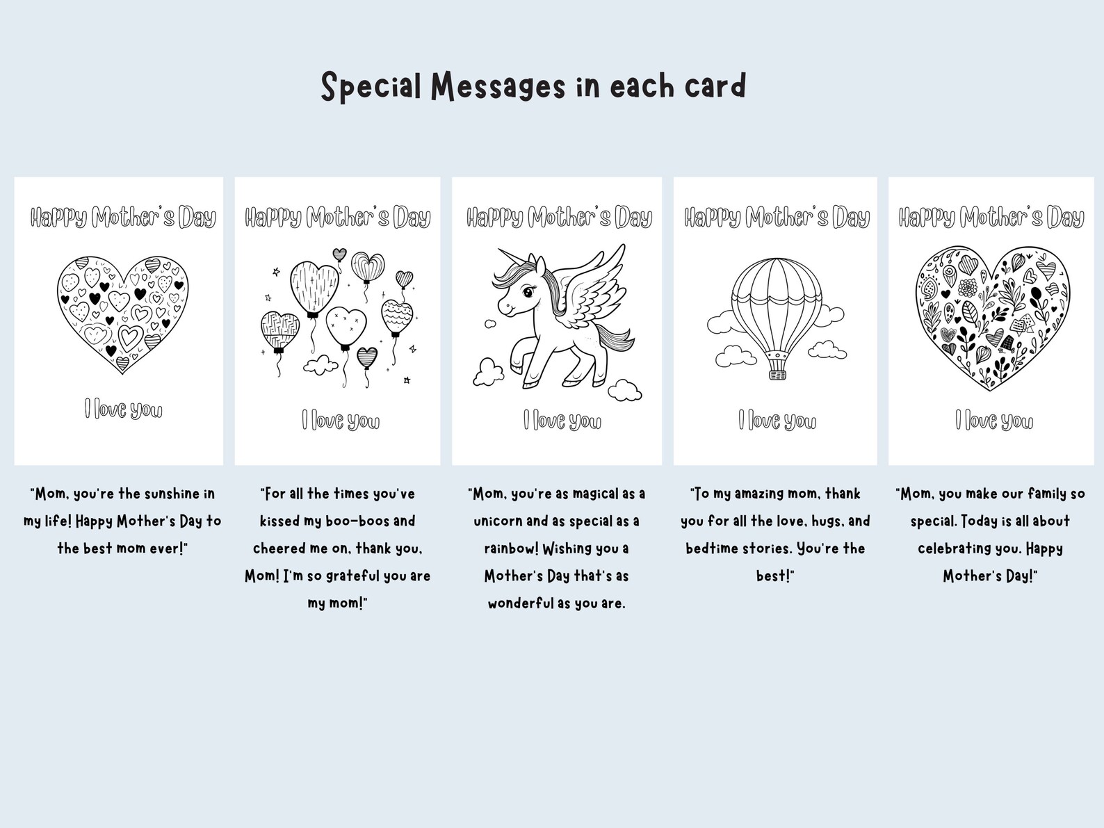 10 Printable Mother's Day Coloring Card, Coloring Cards for Kids, Kids ...