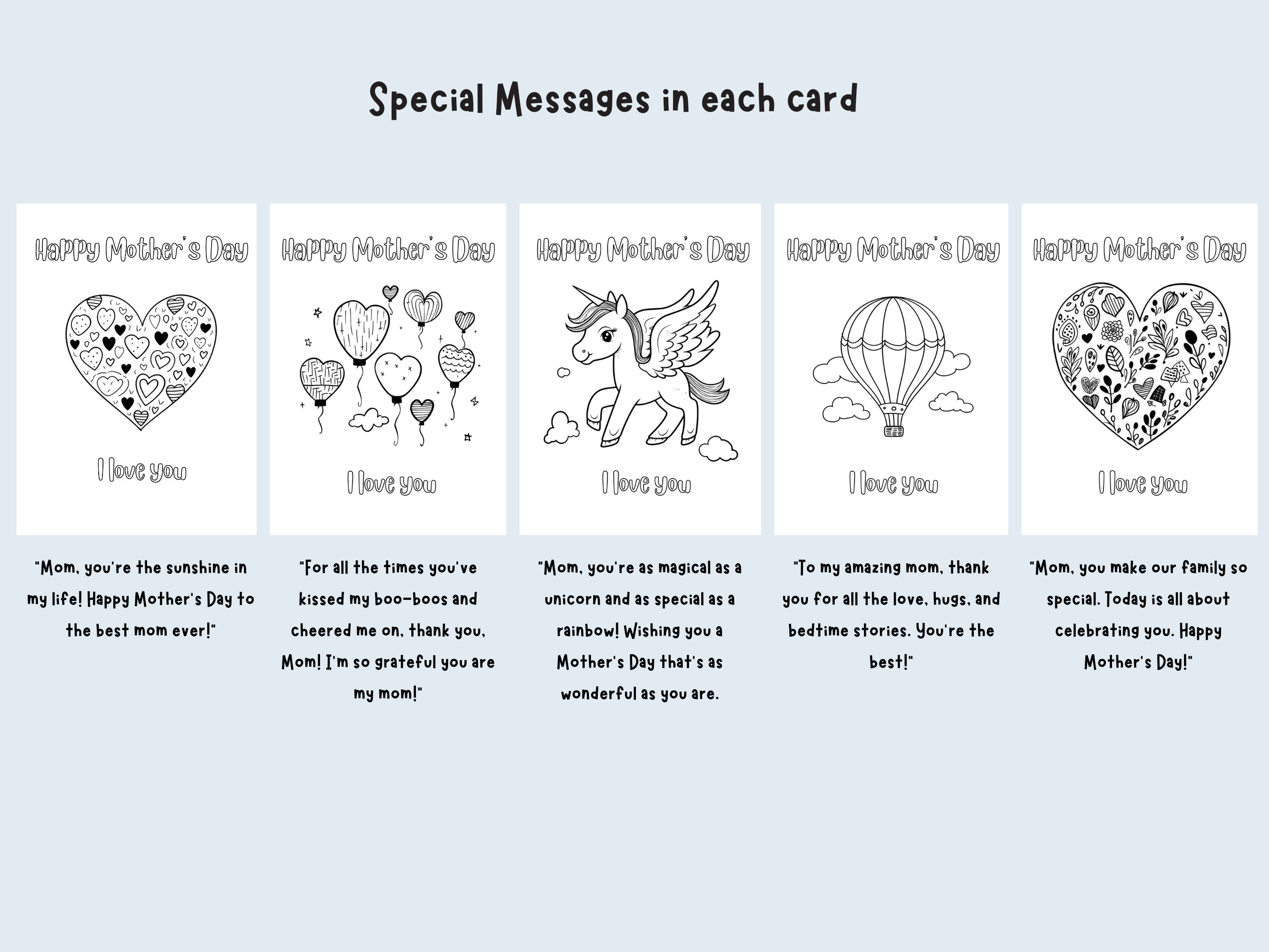 10 Printable Mother's Day Coloring Card, Coloring Cards for Kids, Kids ...