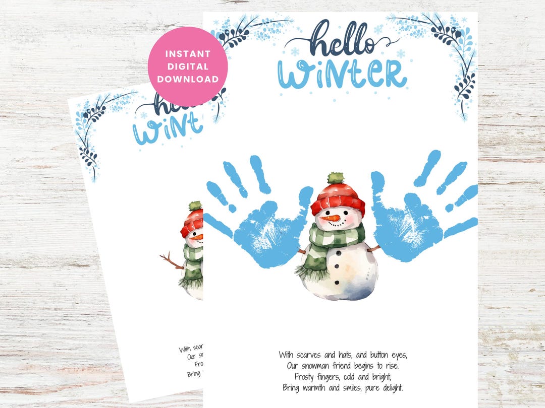 Hello Winter Snowman Handprint Art, Craft for Kids, Keepsake Activity ...