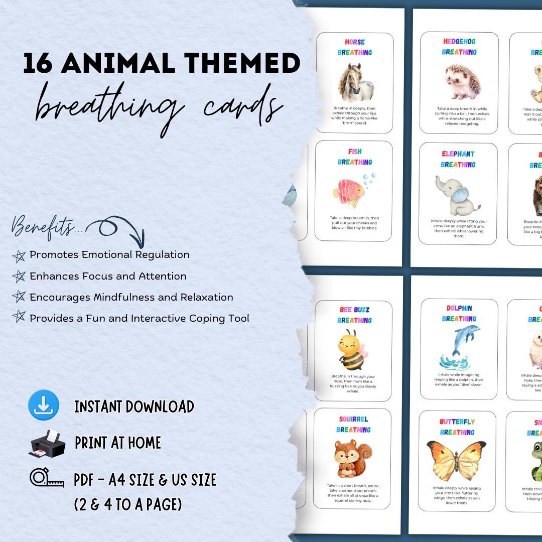 Watercolor Animal-themed Rainbow Breathing Cards, Kid-friendly Mindful ...