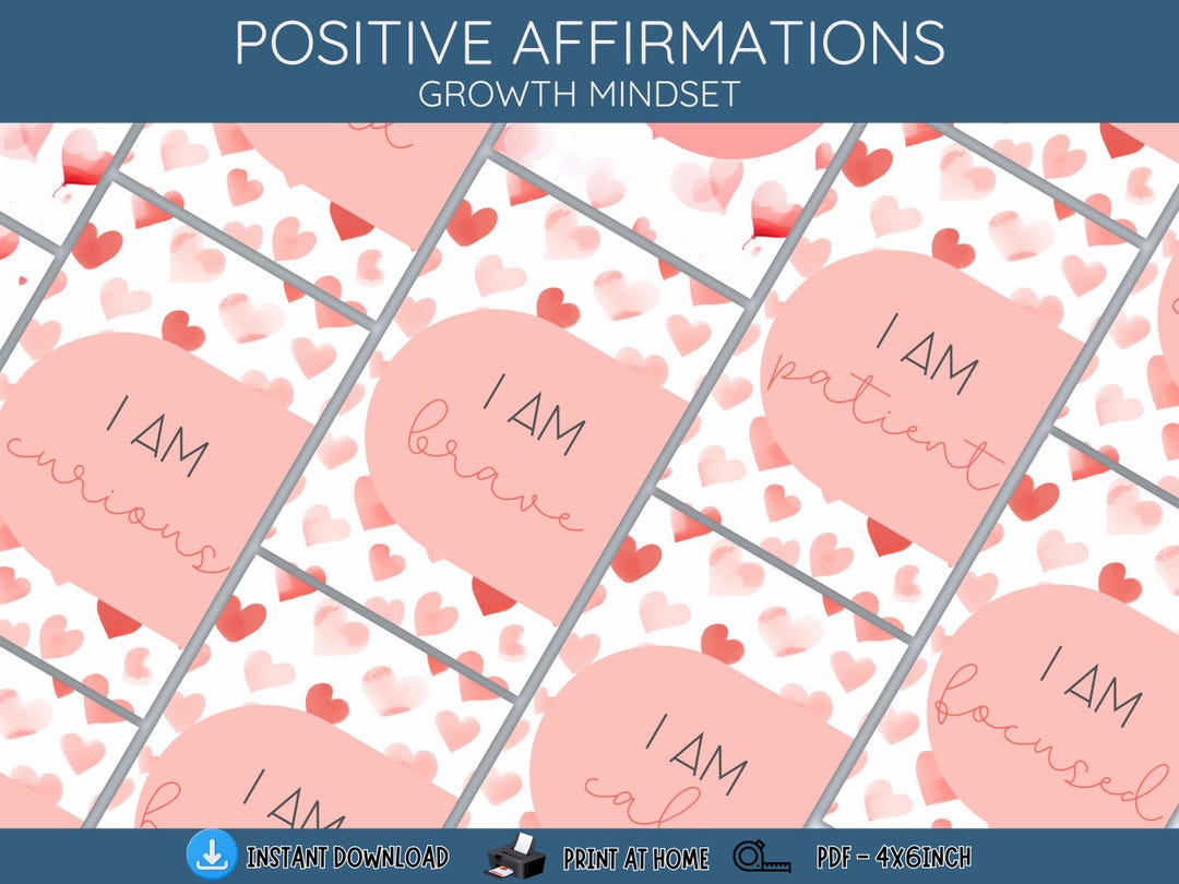 Positive Affirmation Cards for Kids Cute Heart-themed 'I Am' Printable ...