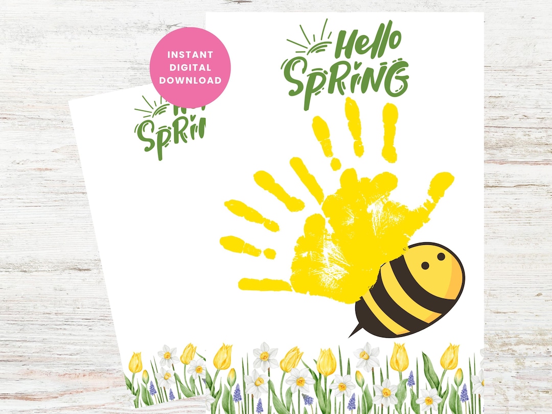 Hello Spring Handprint Bee Craft, Spring Handprint Keepsake, DIY Spring ...