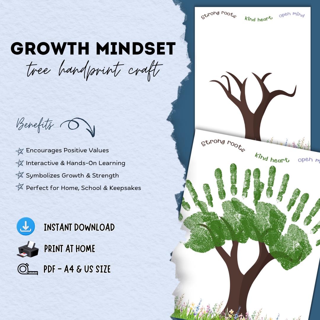 Growth Mindset Tree Handprint Craft – Green Nature-themed Printable ...