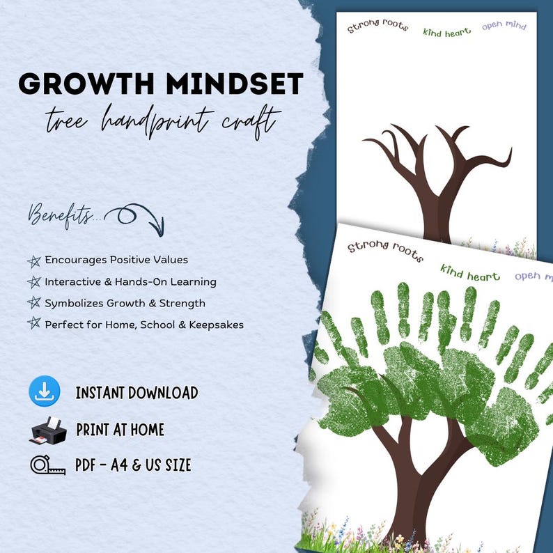 Growth Mindset Tree Handprint Craft – Green Nature-themed Printable ...