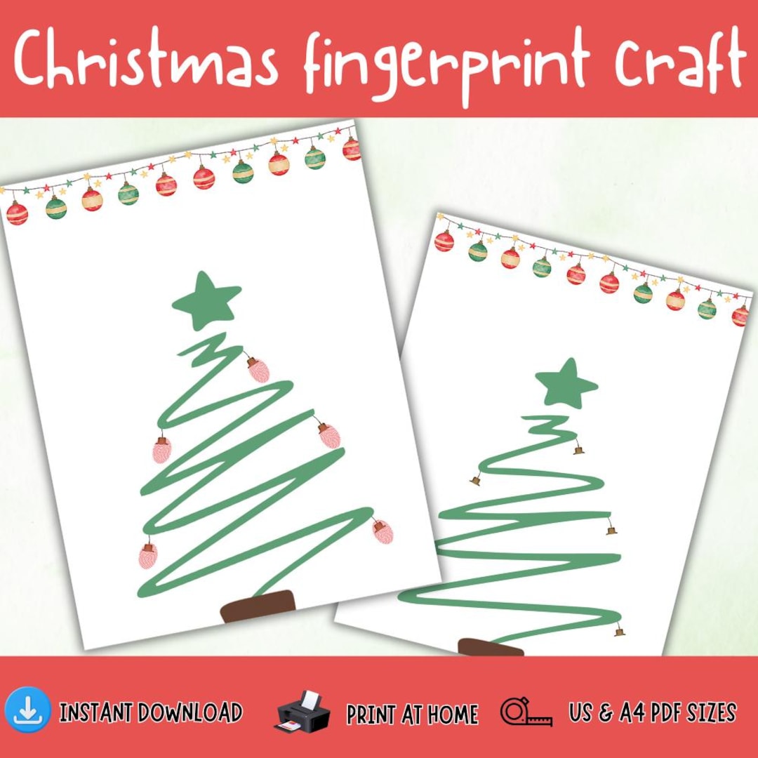 Christmas Tree Fingerprint Craft for Kids, PDF Printable Christmas Tree ...