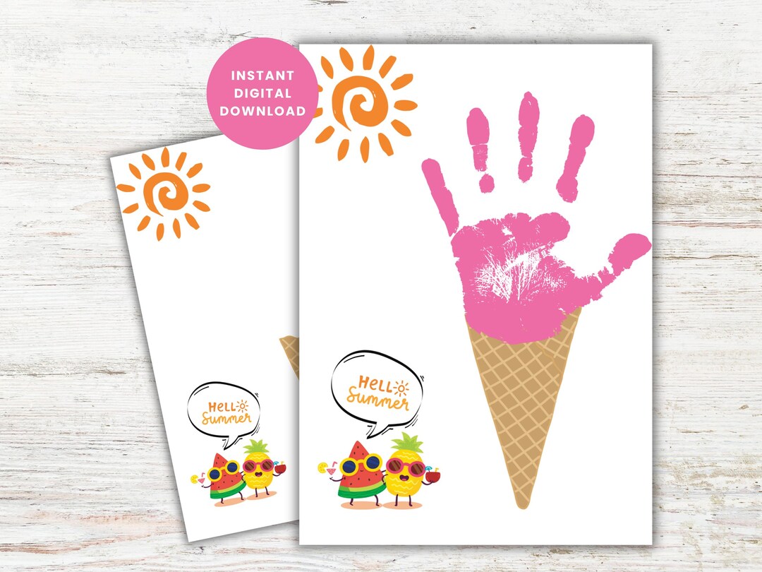 Summer Ice Cream Handprint Art, Kids Summer Craft, DIY Keepsake, Hello ...