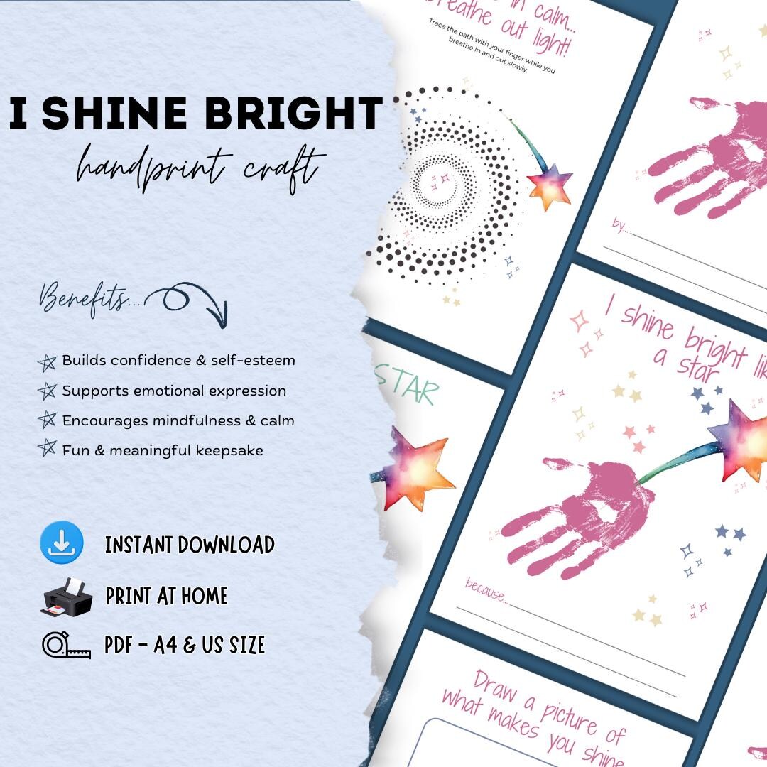 I Am a Star Affirmation Handprint Craft, Shine Bright Printable ...