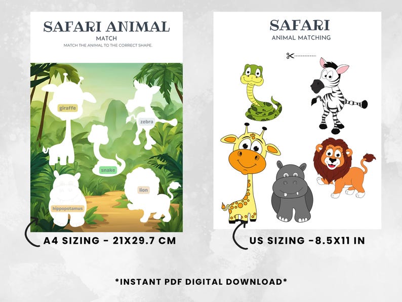 Safari Animal Games, Matching Activity, Pdf Printables for Kids ...