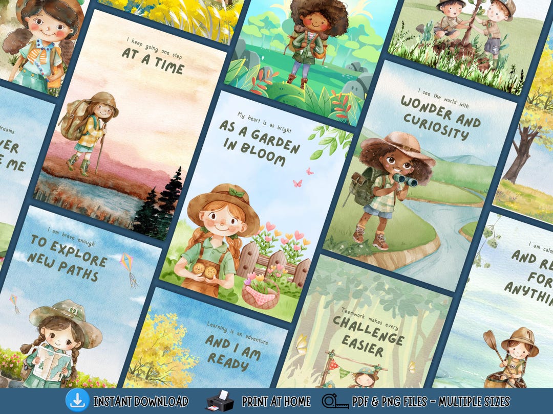Scout-themed Watercolor Affirmation Cards, Adventure-inspired Positive ...