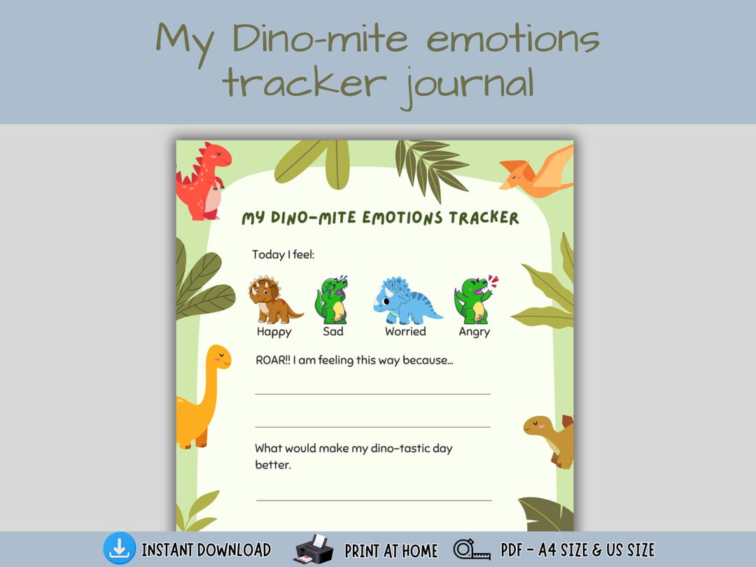 Kids Dinosaur Mood Tracker, Children's Emotions Journal, Feelings ...