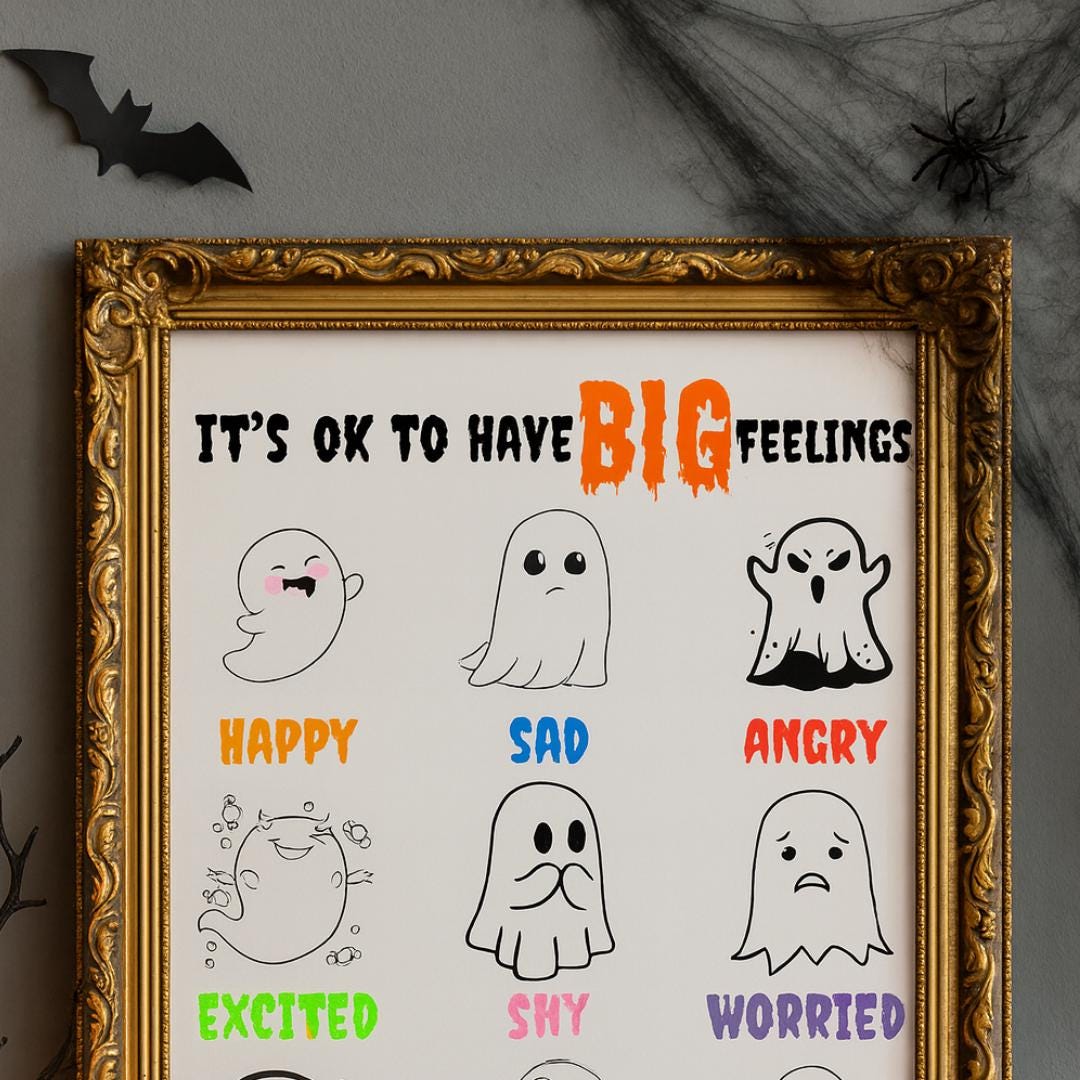 Halloween Themed Kids Feeling Poster, Ghost Emotions Printable, It's Ok ...