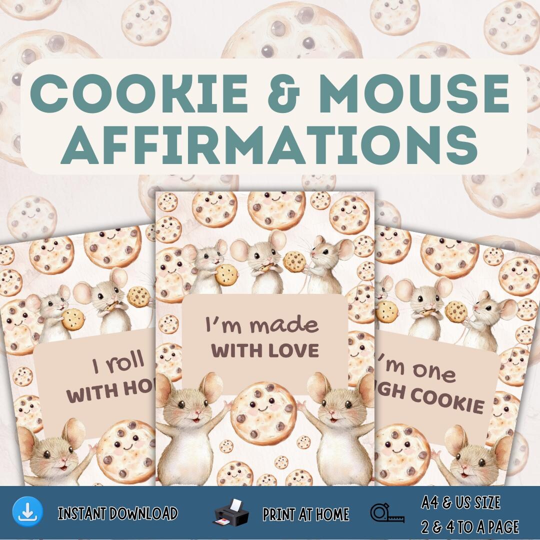 Printable Kids Affirmation Cards: Cookie & Mouse Lunchbox Notes, Growth ...