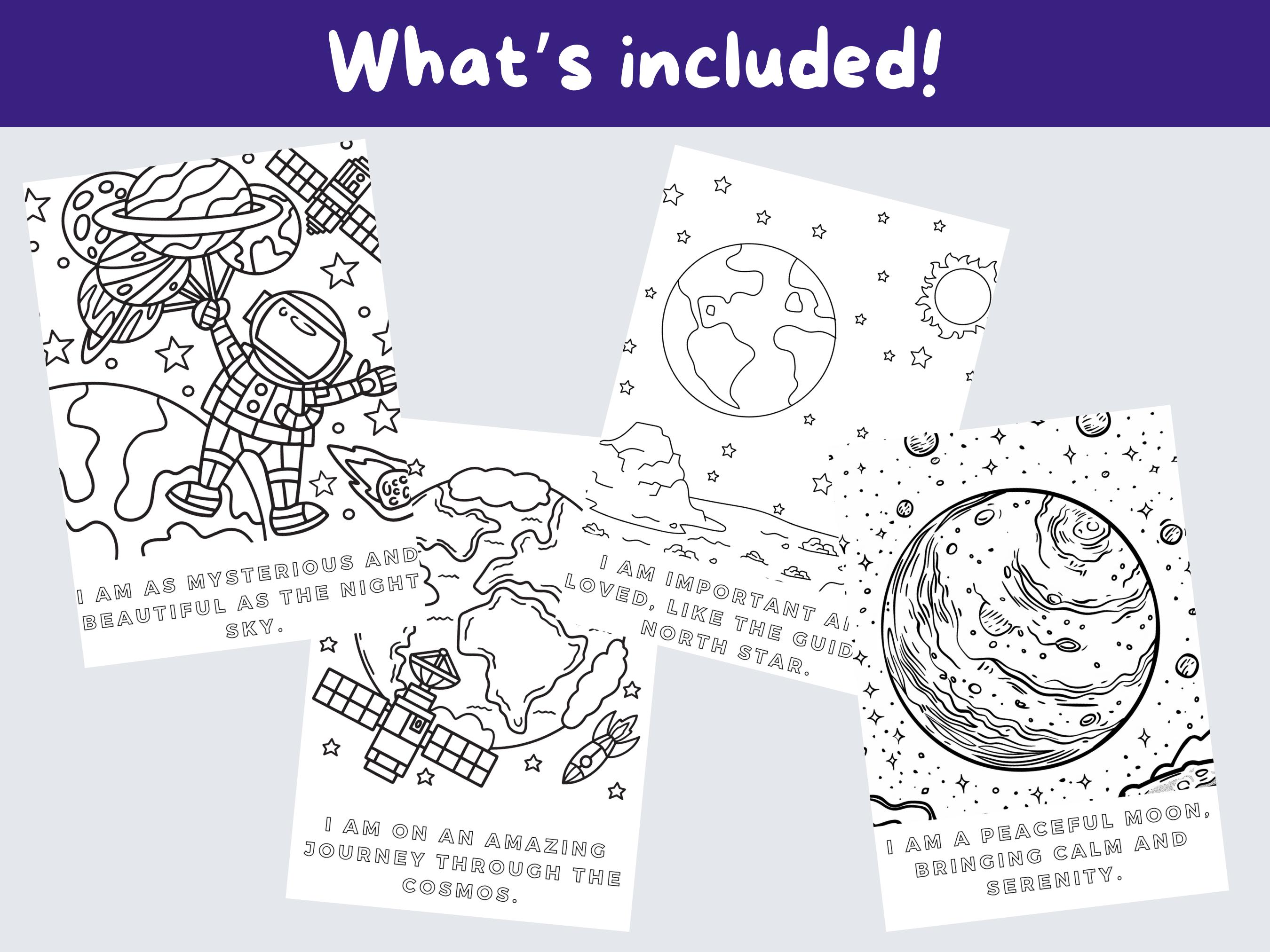 Space Affirmation Coloring Pages, Printable Motivational Activity, Kids ...
