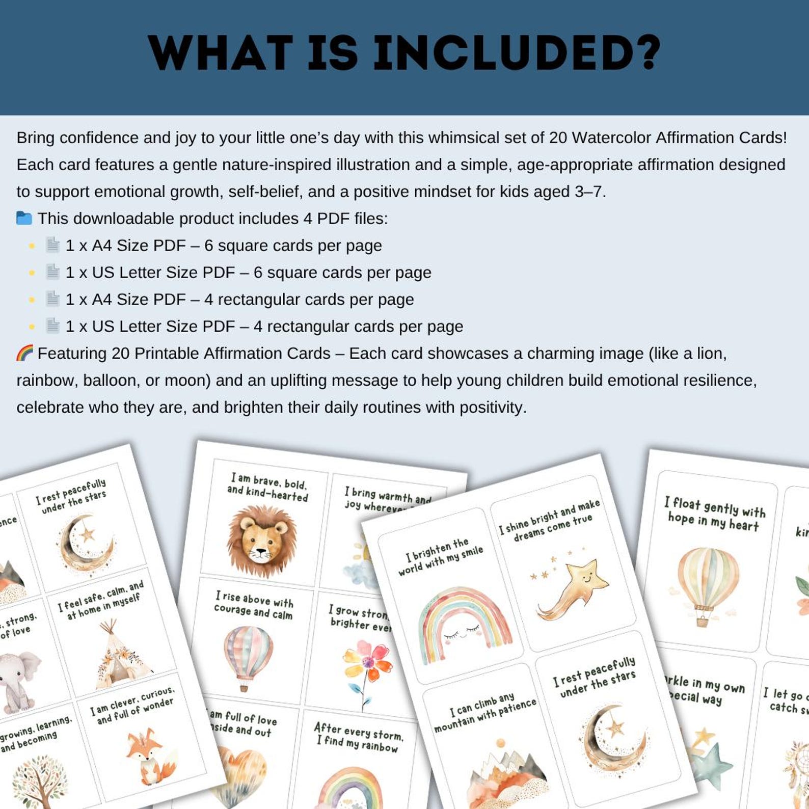 Watercolor Affirmation Cards: Kids Emotional Support Printables for ...