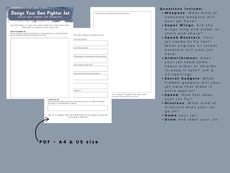 Design Your Own Custom Fighter Jet Activity Sheet for Kids, Printable ...