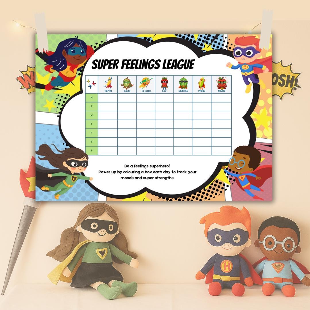 Superhero Themed Mood Tracker, Printable Feelings Journal for Kids ...