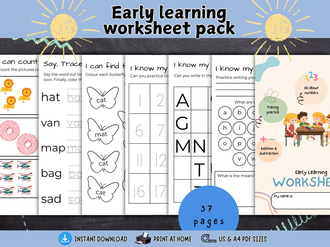 Preschool, Pre-k Kindergarten Learning Pack, 37 Early Learning ...