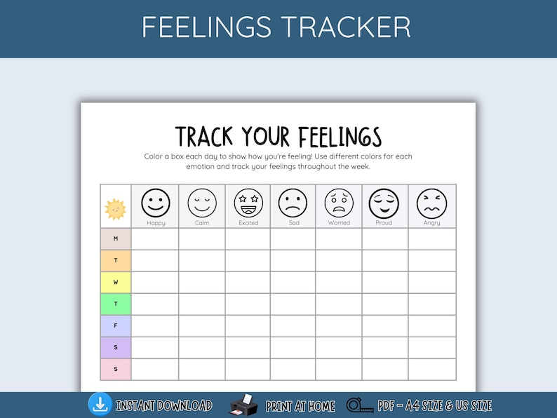 Feelings Tracker for Kids - Printable Emotion Chart PDF - Social ...