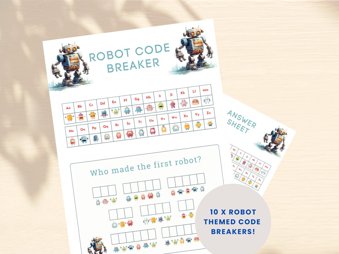 10 X Code Breaker Activity for Kids, Robot Word Puzzle, Classroom ...