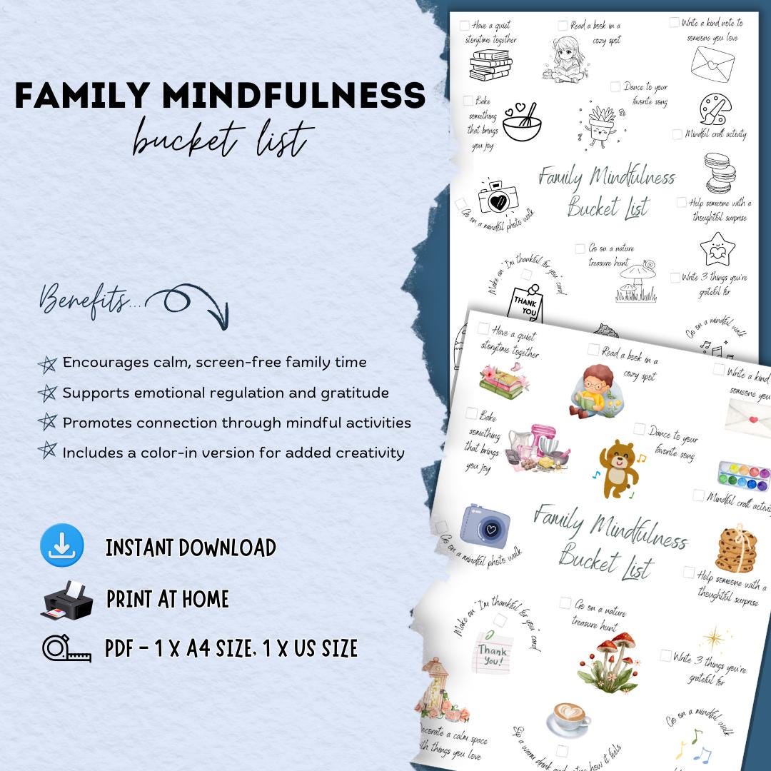Family Mindfulness Bucket List Printable – Color & Color-in Versions ...