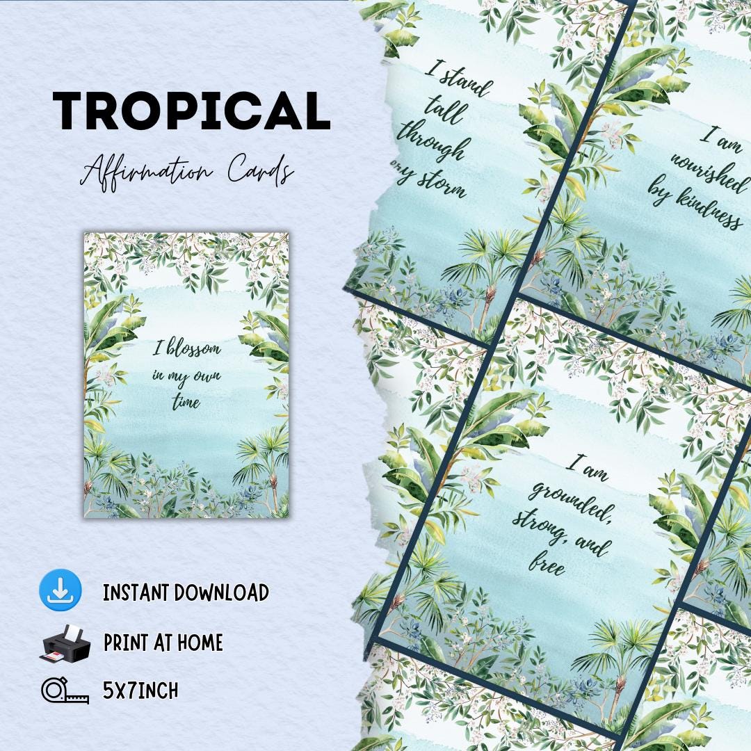 Tropical Affirmation Cards Printable – 20 Positive Quotes for ...