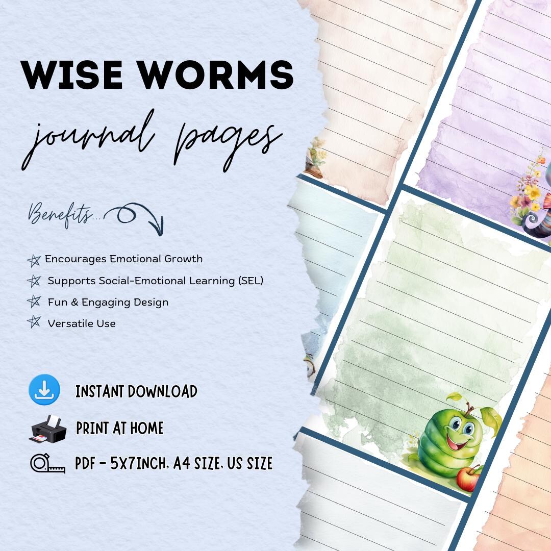 Watercolor Worms Gratitude Journal, Mindfulness Kids Writing Notebook ...