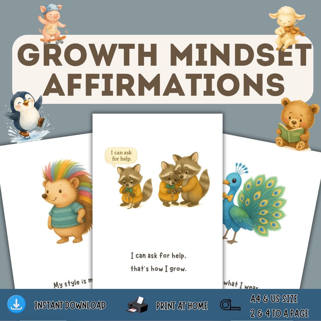 Growth Mindset Affirmation Cards for Kids – Printable Positive Mindset ...
