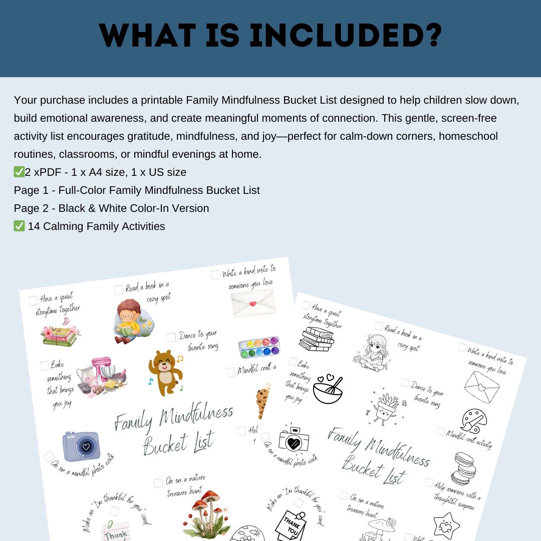 Family Mindfulness Bucket List Printable – Color & Color-in Versions ...