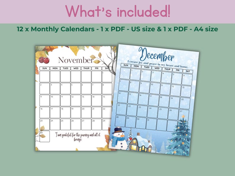 2025 Printable Monthly Affirmation Calendar, Positive Quotes Calendar ...