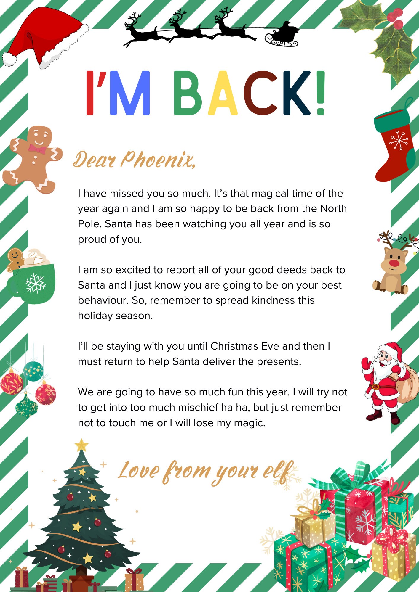 I'm Back Elf Letter, Elf Welcome Back Letter, Choose Your Border ...