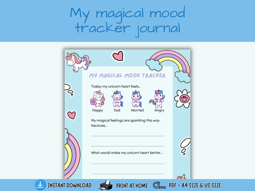 Kids Unicorn Mood Tracker, Magical Emotions Journal, Rainbow Feelings ...