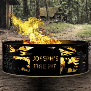 Fire Pit With Deers and Bears Pattern, Wildlife Scene Fire Ring Pit ...