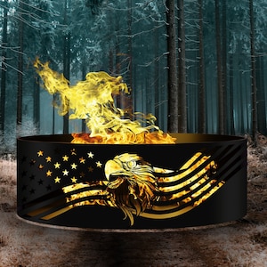 Personalized American Flag & Eagle Fire Pit | Patriotic Metal Fire Ring ...