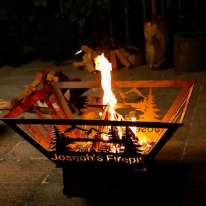 Personalized Square Fire Pits With Base, Portable Wood Burning Fire ...
