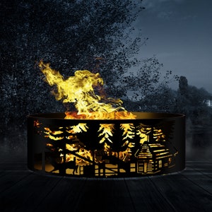 Unique Gift Idea Fire Ring, Custom Fire Pit, Mountain and Forest Theme ...