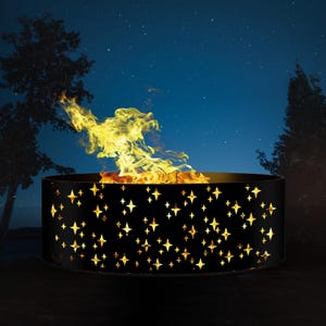 Personalized Metal Fire Pit | Moon and Stars Fire Ring | Custom Wood ...